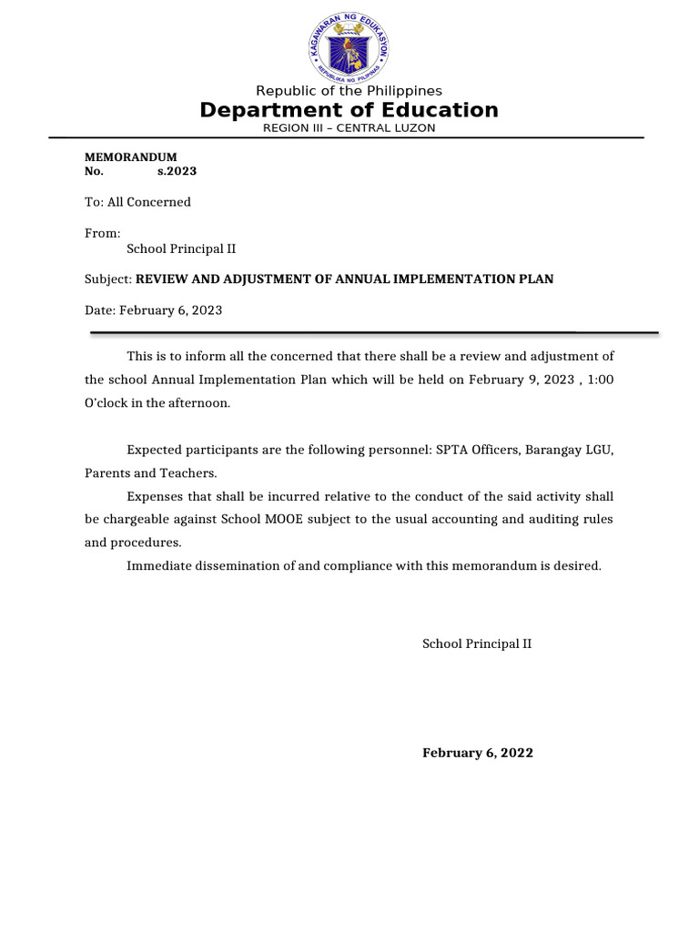 Annual Implementation Plan Review Notice | PDF