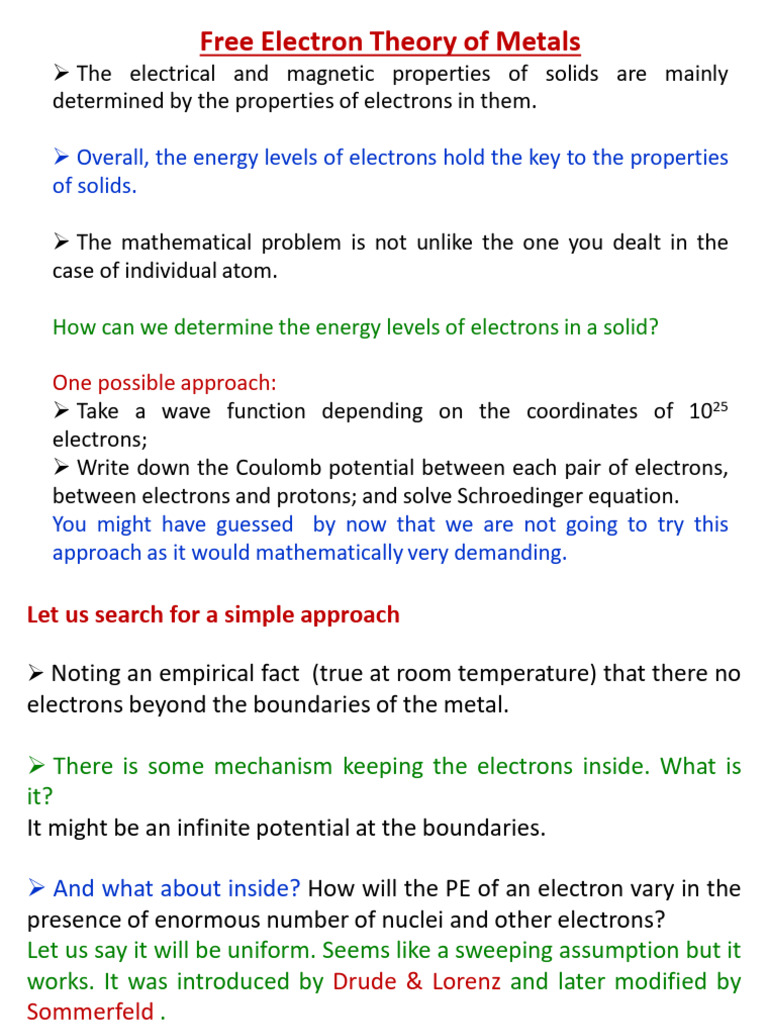 Free Electron Model PDF | PDF | Electron | Electrical Resistivity And ...