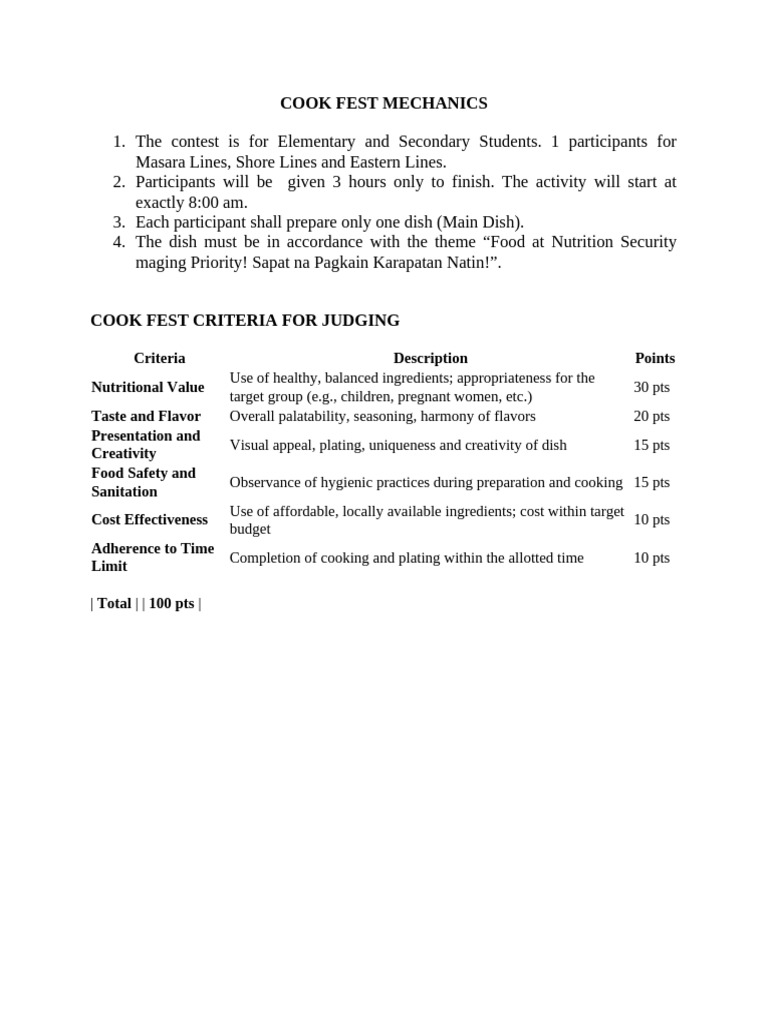 Cook Fest Mechanics | PDF