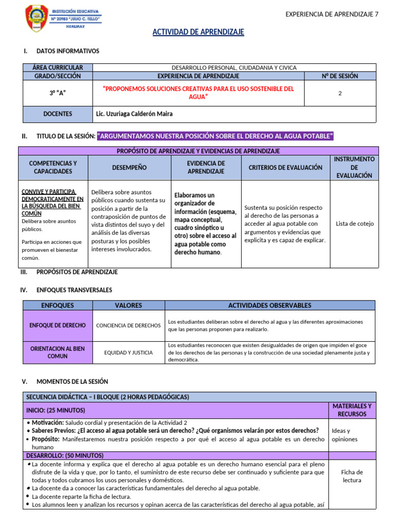 Actv2 - Exp7 - 3° | PDF | Agua | Aprendizaje