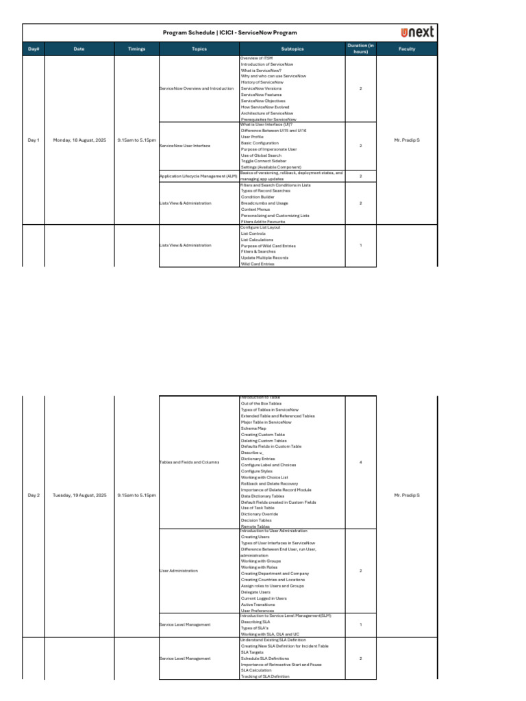 ServiceNow Training Program Schedule | PDF | Client–Server Model ...