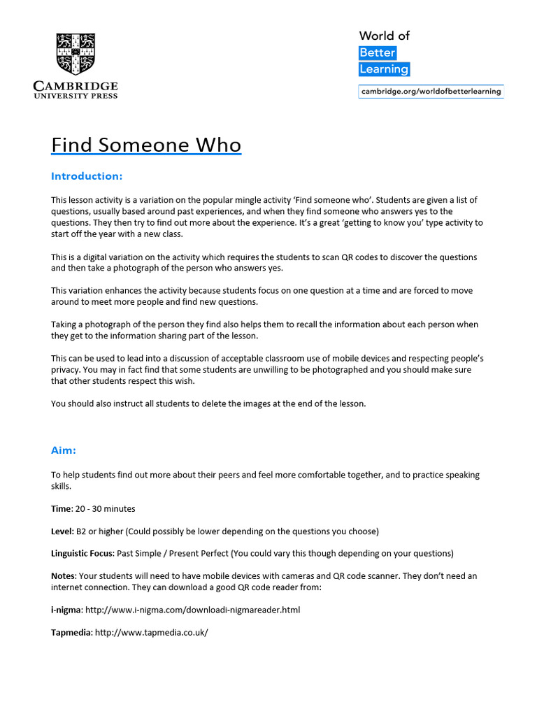 Digital Find Someone Who Activity | PDF
