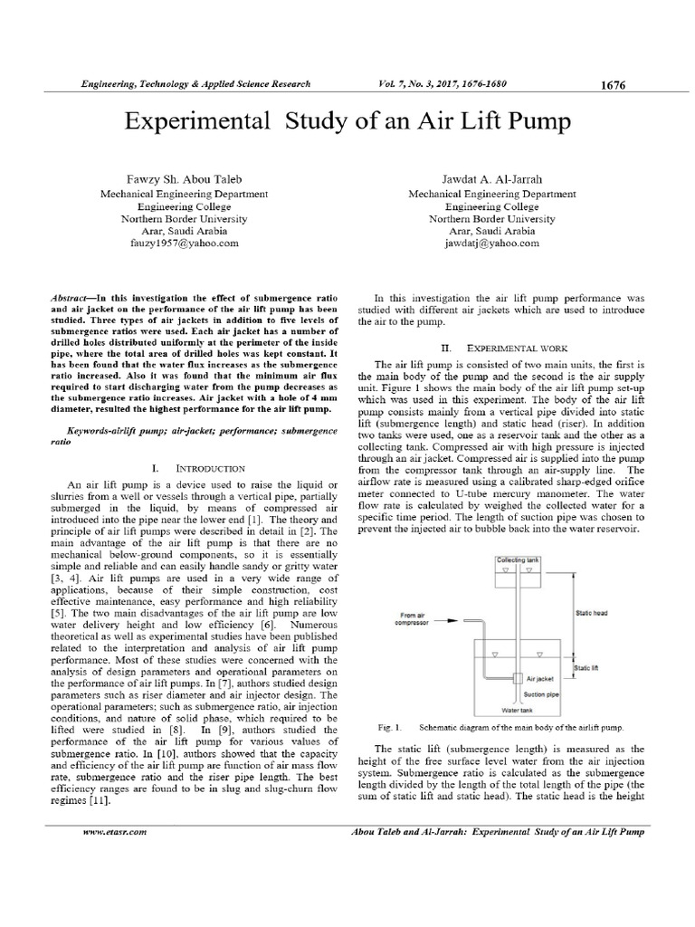 Experimental Study of An Air Lift Pump Engineering Technology Applied ...