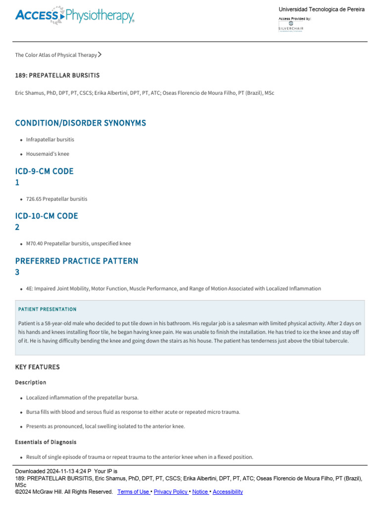 Understanding Prepatellar Bursitis | PDF | Knee | Physical Therapy