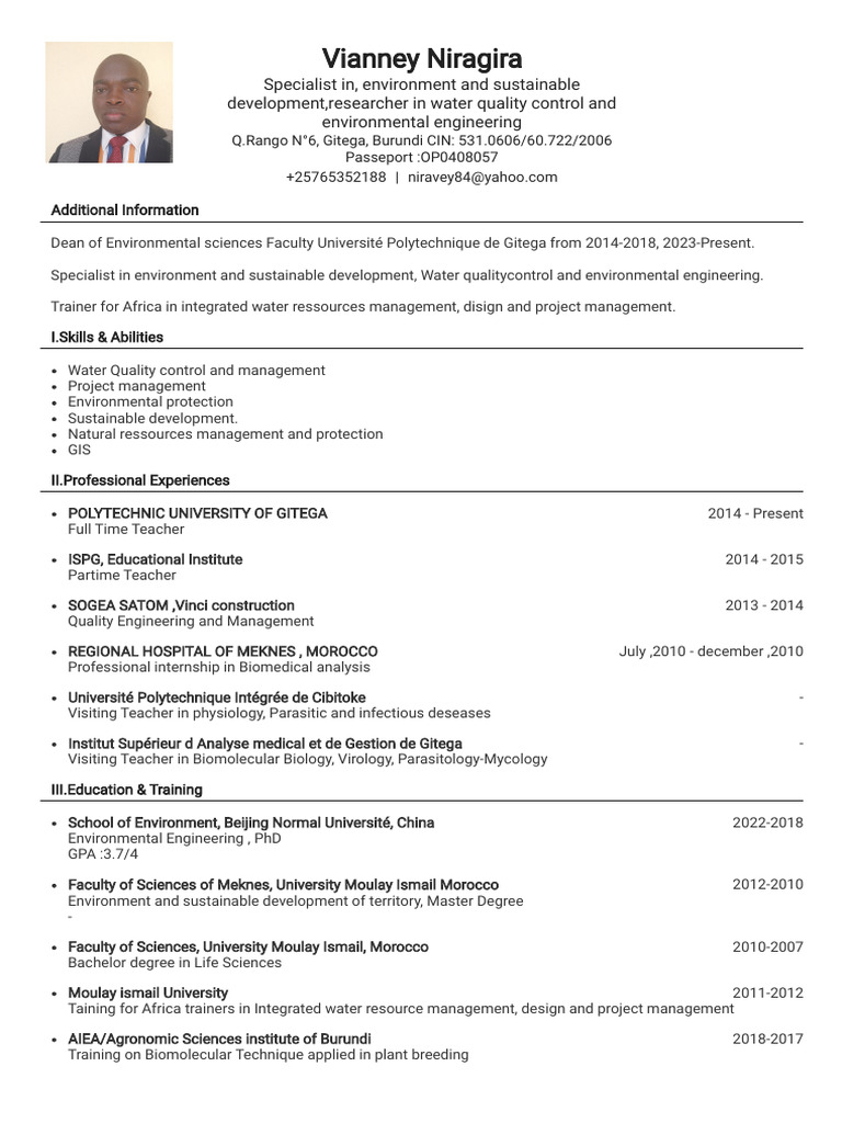 Short CV Vianney - 020913-1 | PDF | Natural Environment
