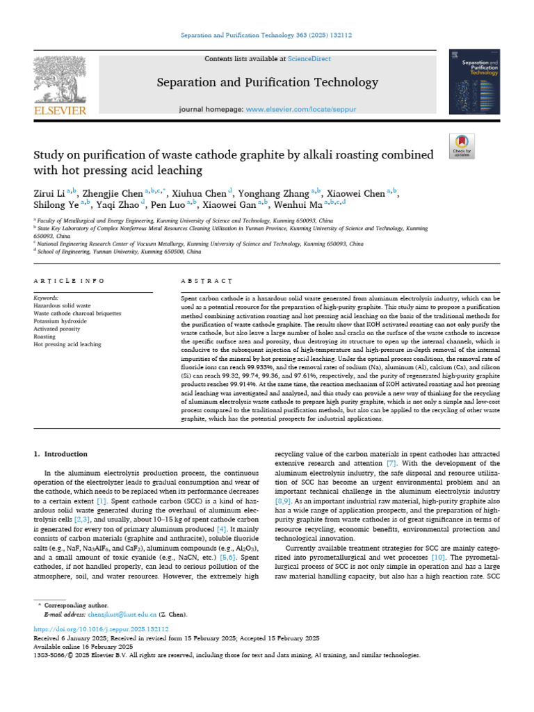 Study On Purification of Waste Cathode Graphite by Alkali Roasting ...