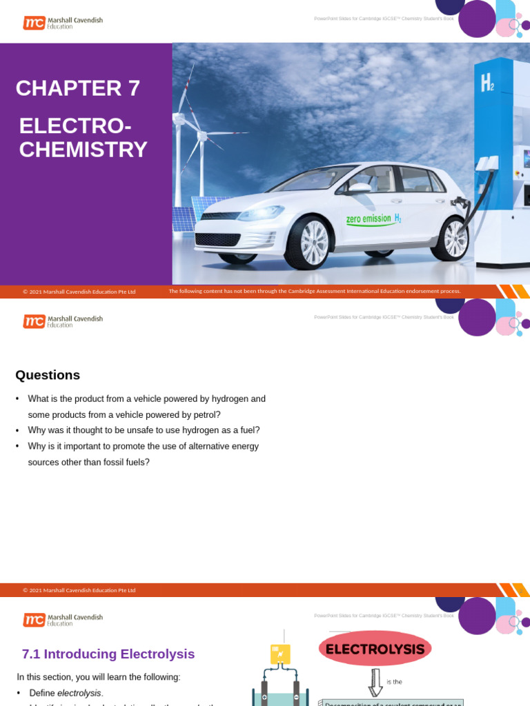Electrolysis in IGCSE Chemistry Slides | PDF | Ion | Fuel Cell