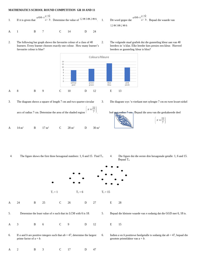 Grade 10-11 Mathematics Competition Questions | PDF | Mathematics ...