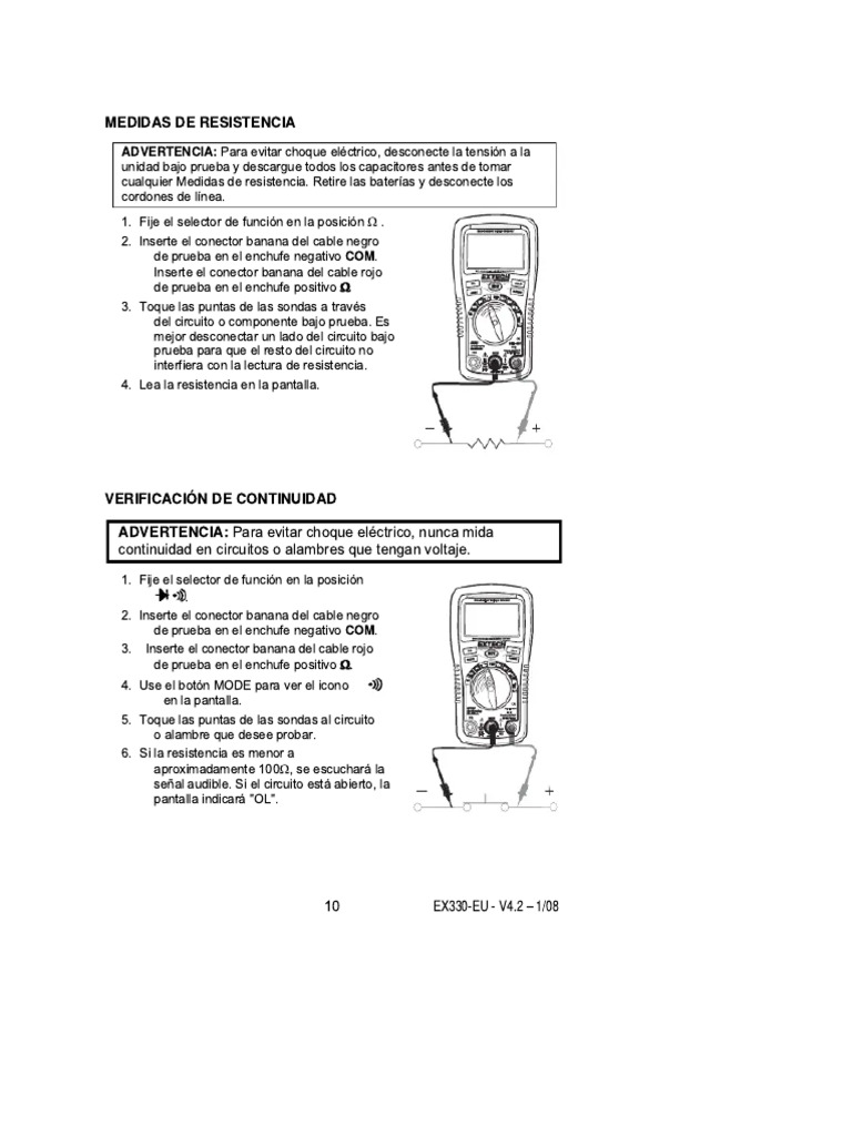 Manual de Usuario Extech EX330 (Español - 20 Páginas) | PDF