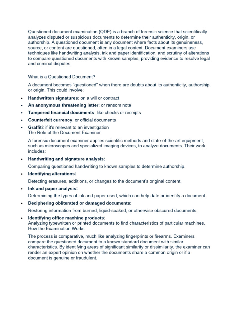Forensic Analysis of Questioned Documents | PDF
