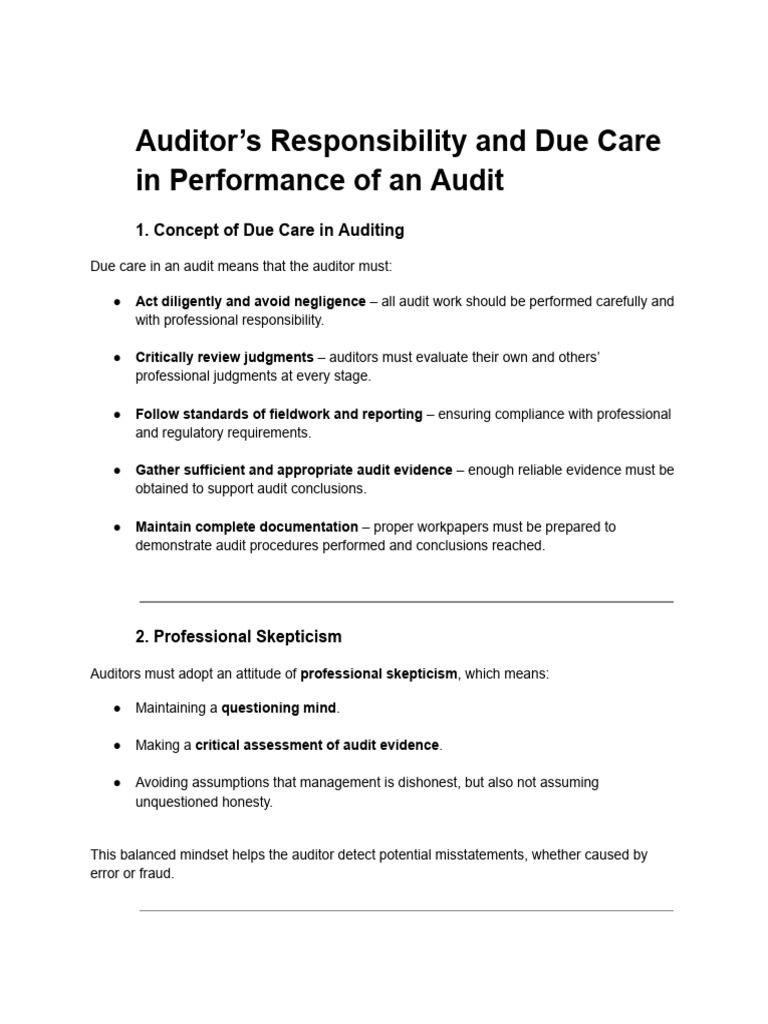 Understanding Due Care in Auditing | PDF | Audit | Financial Audit