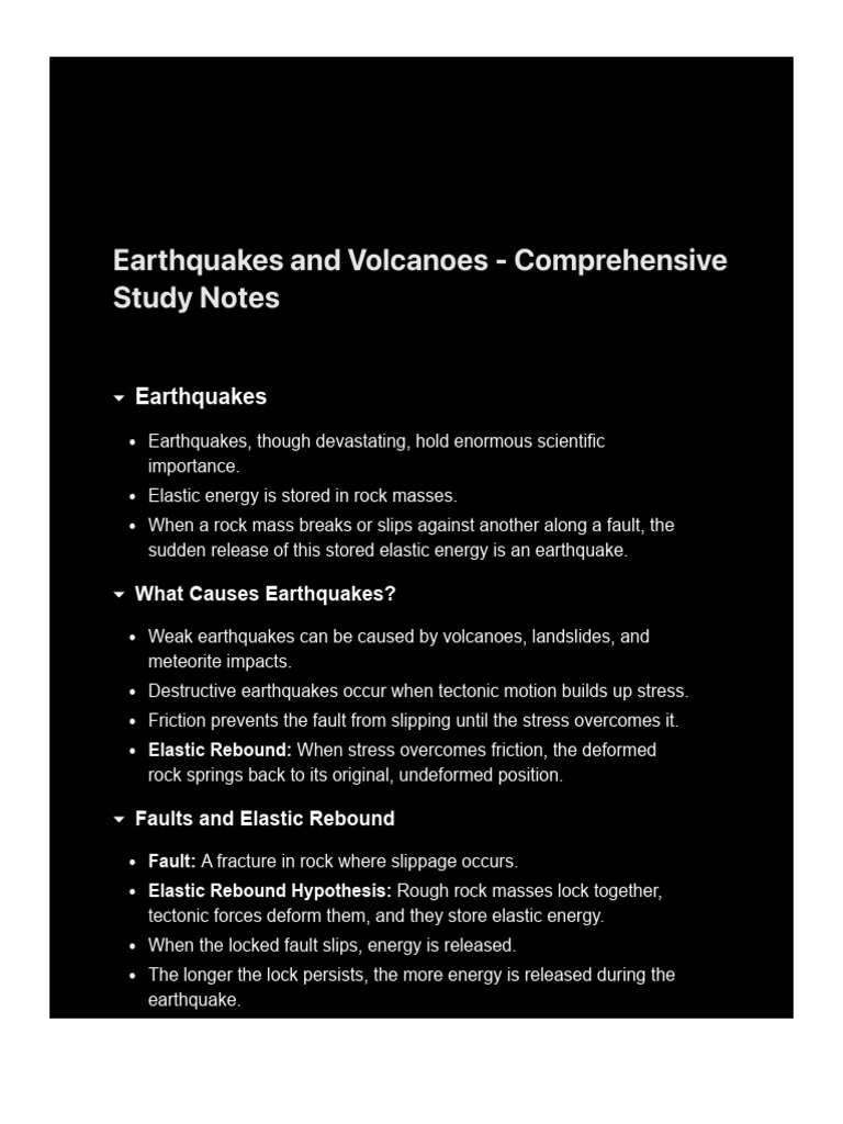 Earthquakes and Volcanoes - Comprehensive Study Notes Notes - Knowt ...