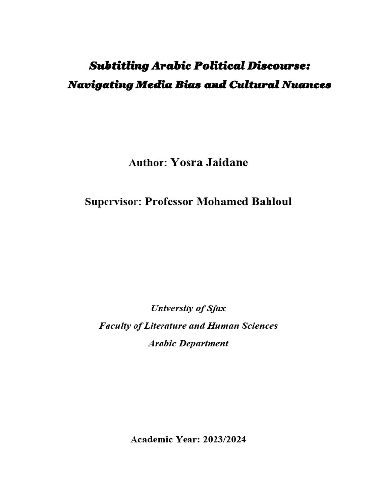 Subtitling Arabic Political Discourse: Navigating Media Bias and Cultural Nuances | PDF ...