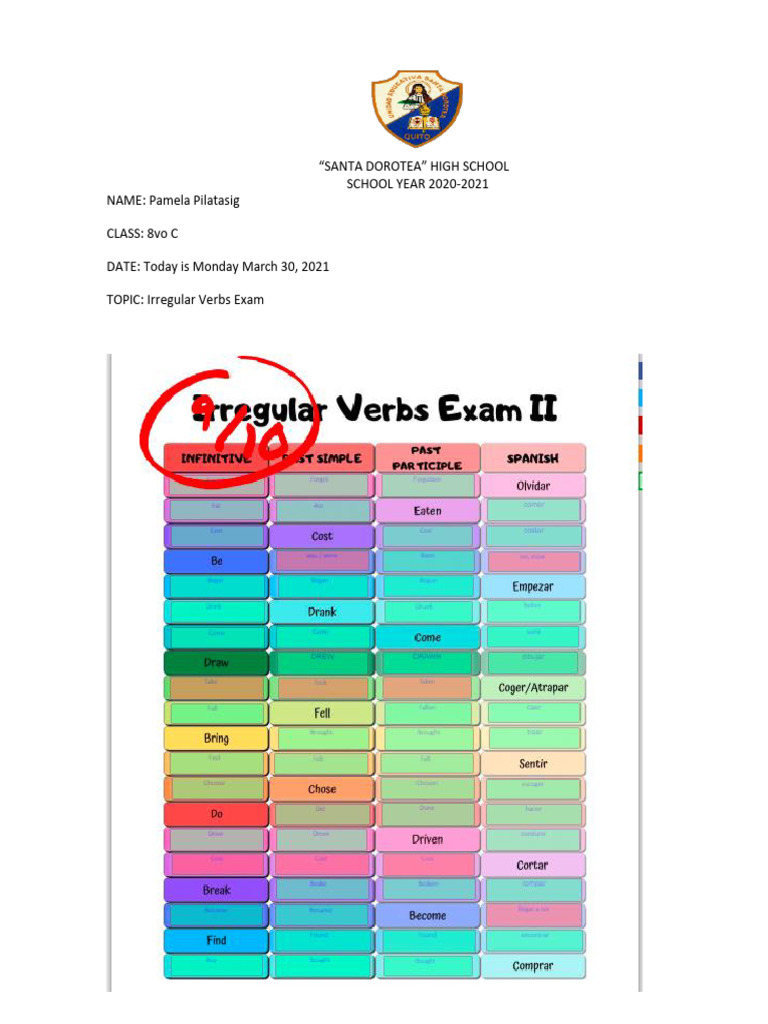 Irregular Verbs Exam | PDF