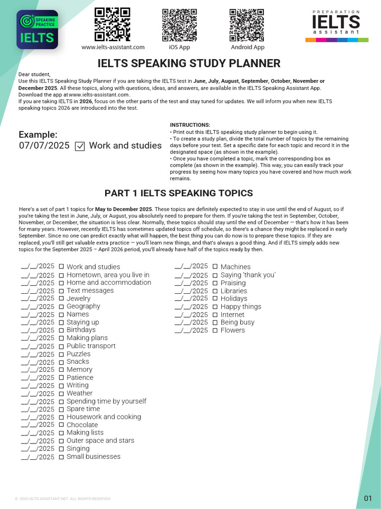 IELTS Speaking Study Planner 2025 | PDF | Mobile App | International ...