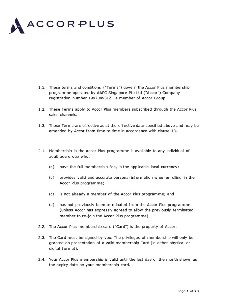 Accor Plus Membership Terms Overview | PDF | Restaurants | Value Added Tax