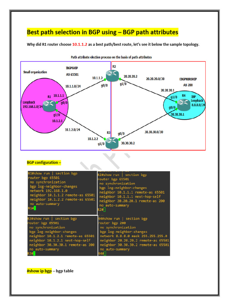 Best Path Selection in BGP Using - BGP Path Attributes | PDF | Computer ...