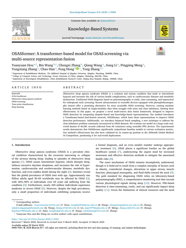 OSASformer, A Transformer-Based Model | PDF | Machine Learning | Time Series