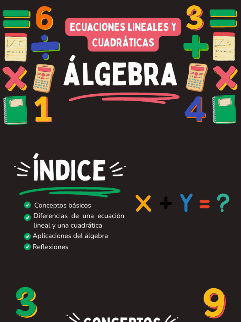 Ecuaciones Lineales y Cuadráticas en Álgebra | PDF