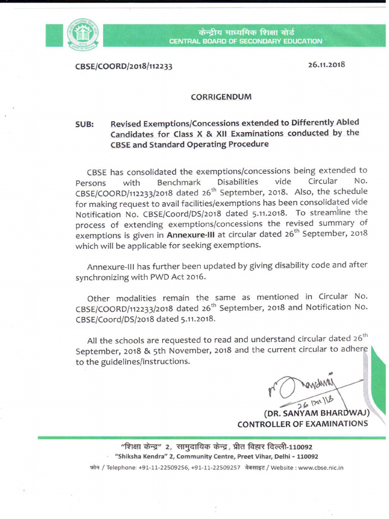 CBSE Revised Curcular 26-11-2018 | PDF