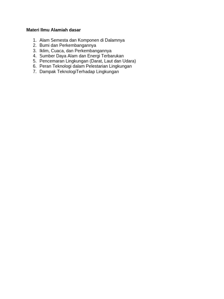Materi Dasar Ilmu Alamiah dan Lingkungan | PDF