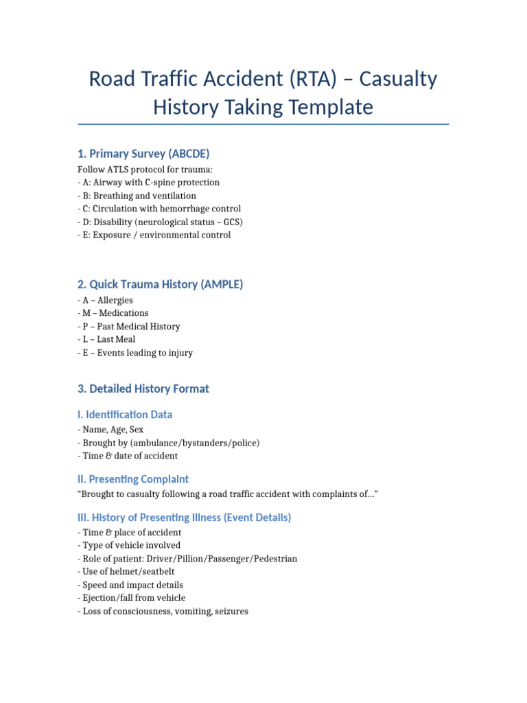 RTA Casualty History Template | PDF