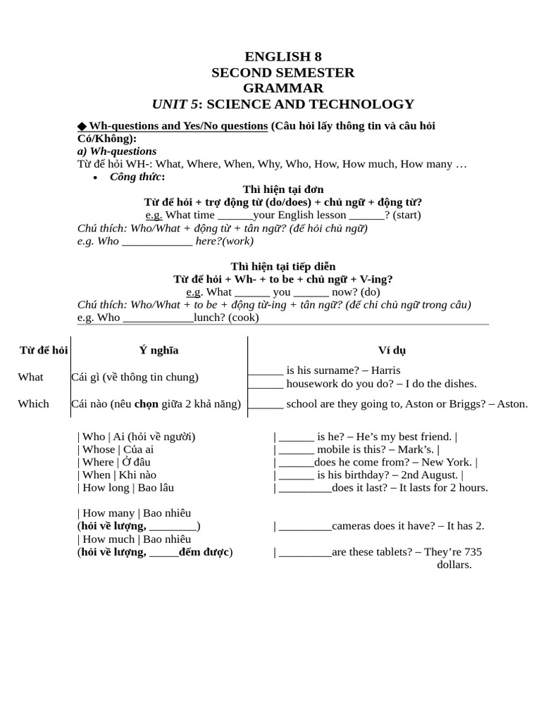 English 8 Grammar HK2 | PDF