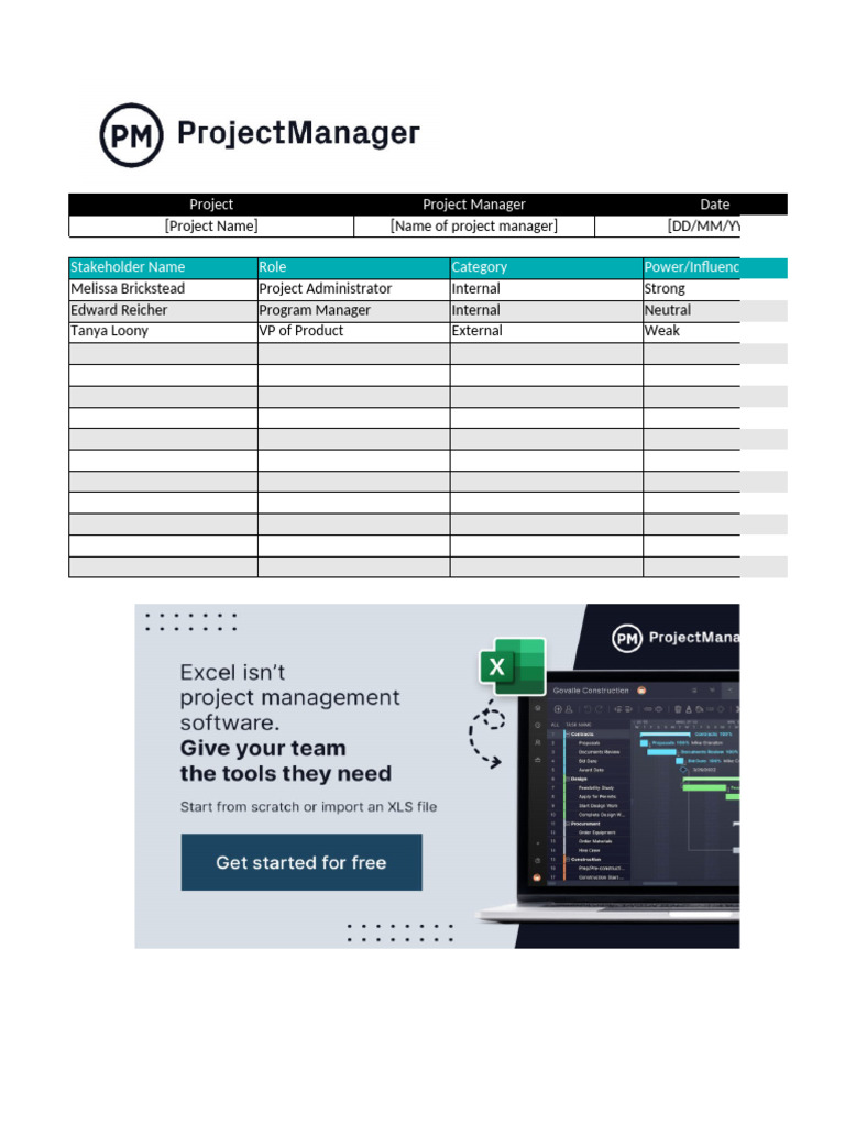Stakeholder Register Template Excel ProjectManager WLNK-FD | PDF