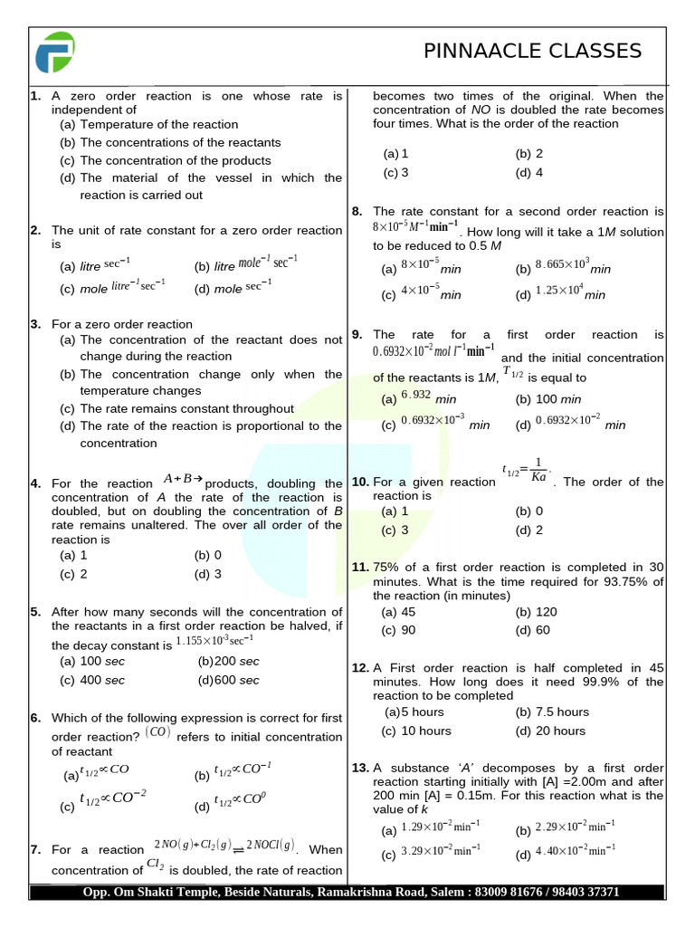 Understanding Zero and First Order Reactions | PDF | Reaction Rate ...