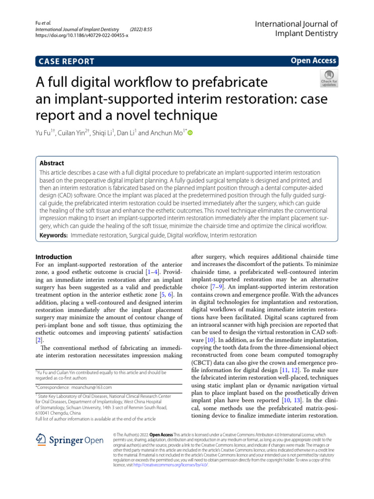 Digital Workflow for Implant Interim Restoration | PDF | Dental Implant ...
