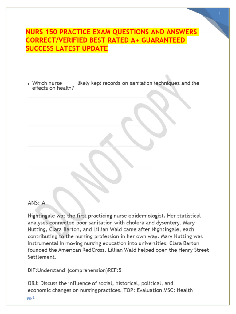 Nursing Practice Exam Questions A+ Guide | PDF | Nursing | National ...