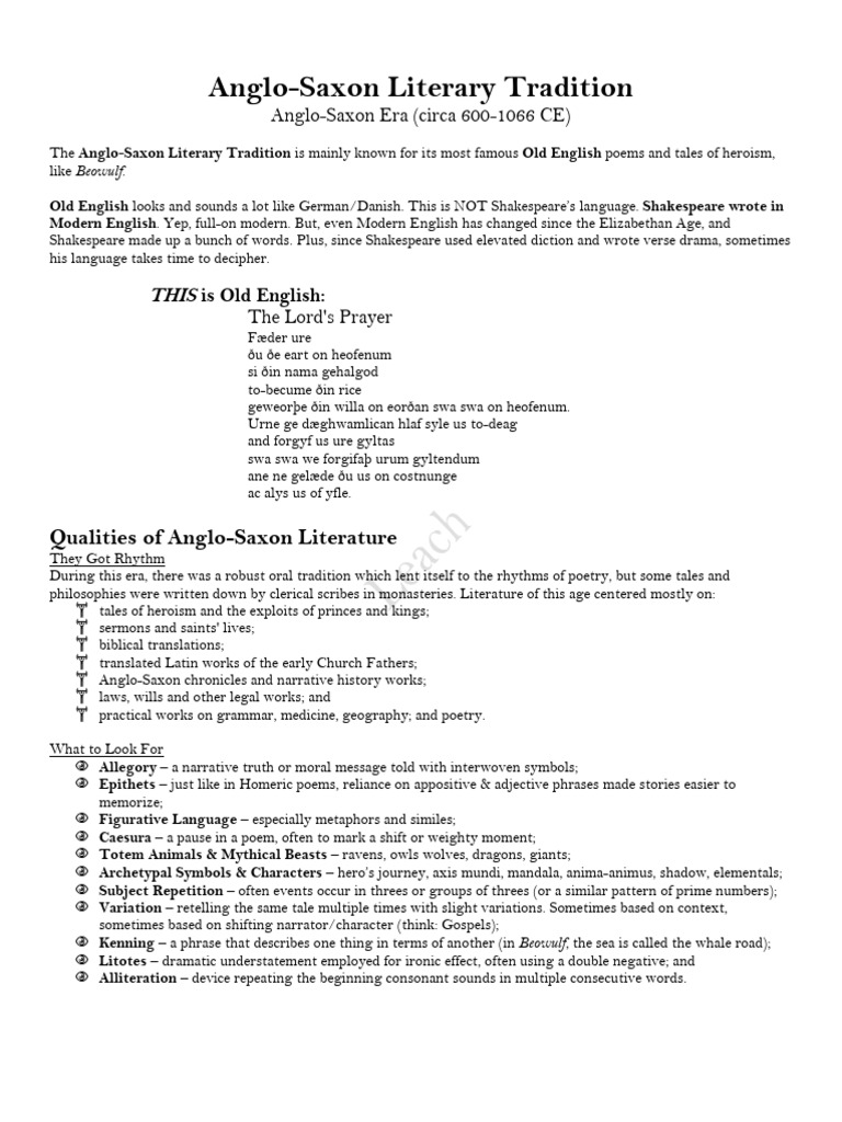 Anglo Saxon Lit Tradition | PDF | Poetry | Beowulf