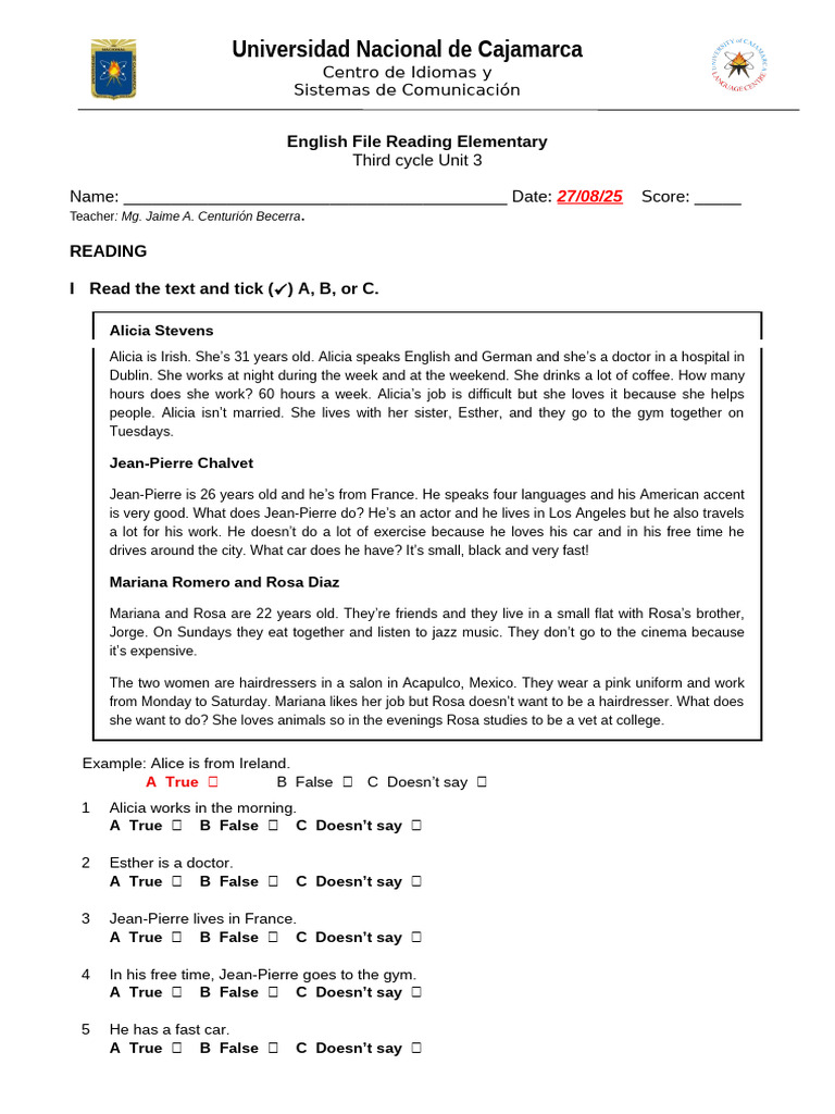 Reading Unit 3 Elementary | PDF
