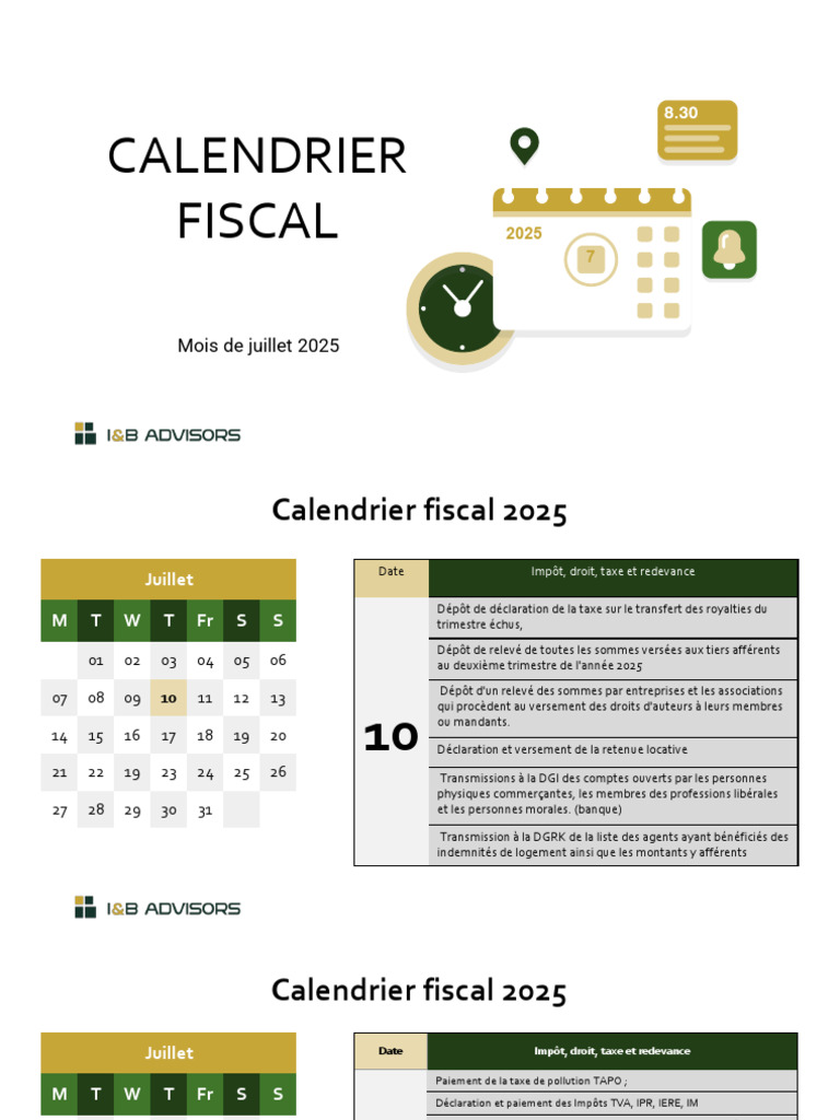 Calendrier Fiscal Juillet 2025 1753903958 | PDF | Redevance | Impôts