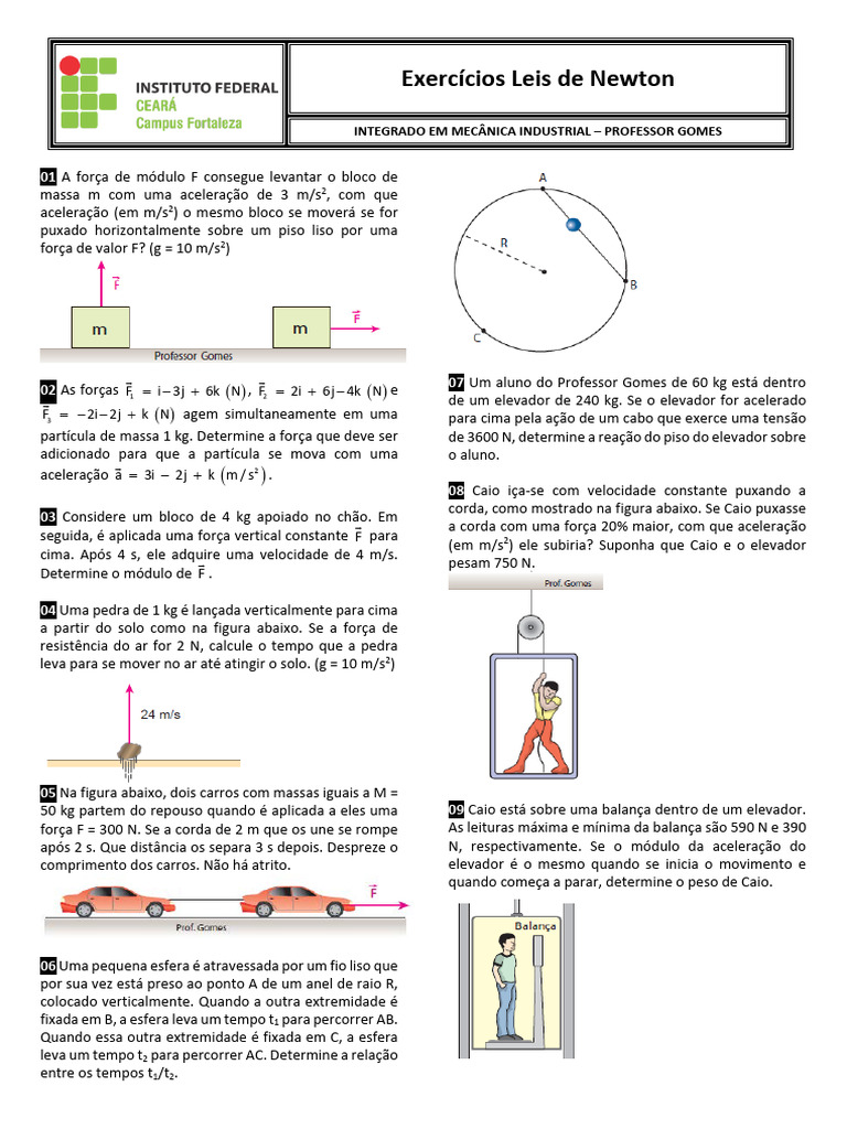 Exercícios Leis de Newton | PDF | Força | Atrito