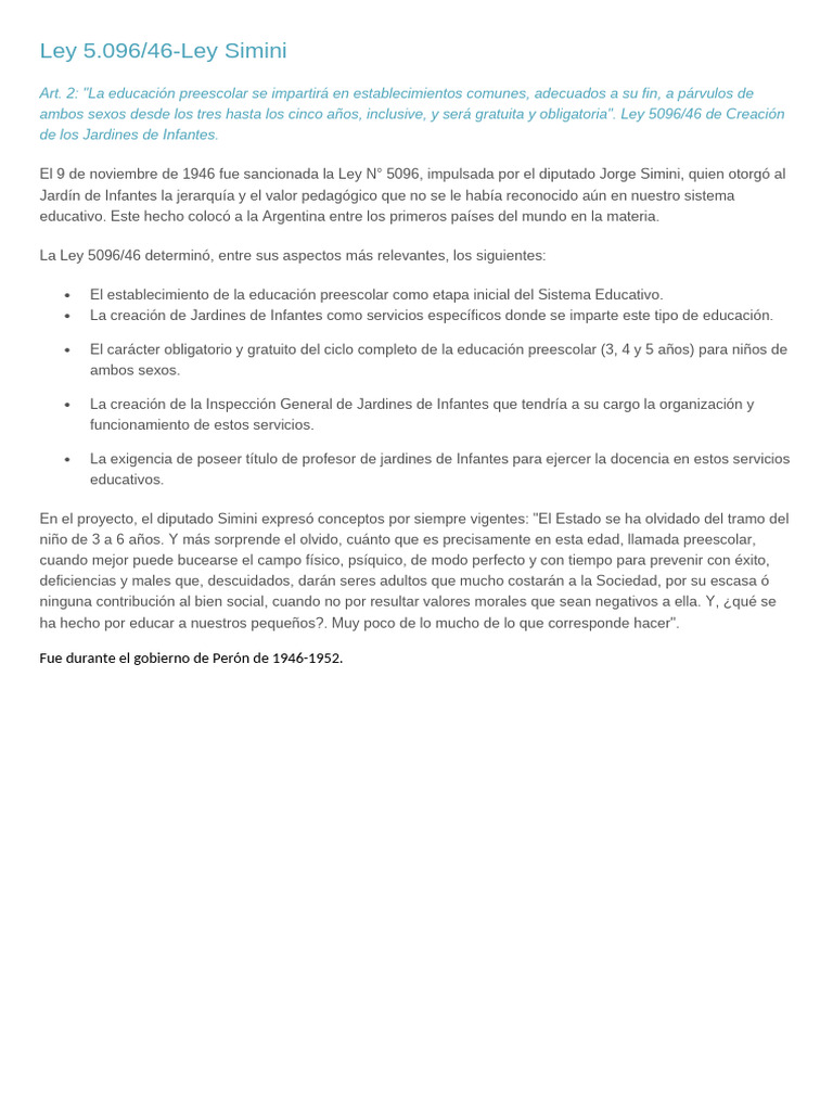 Ley Simini: Educación Preescolar Obligatoria | PDF | Educación de la ...