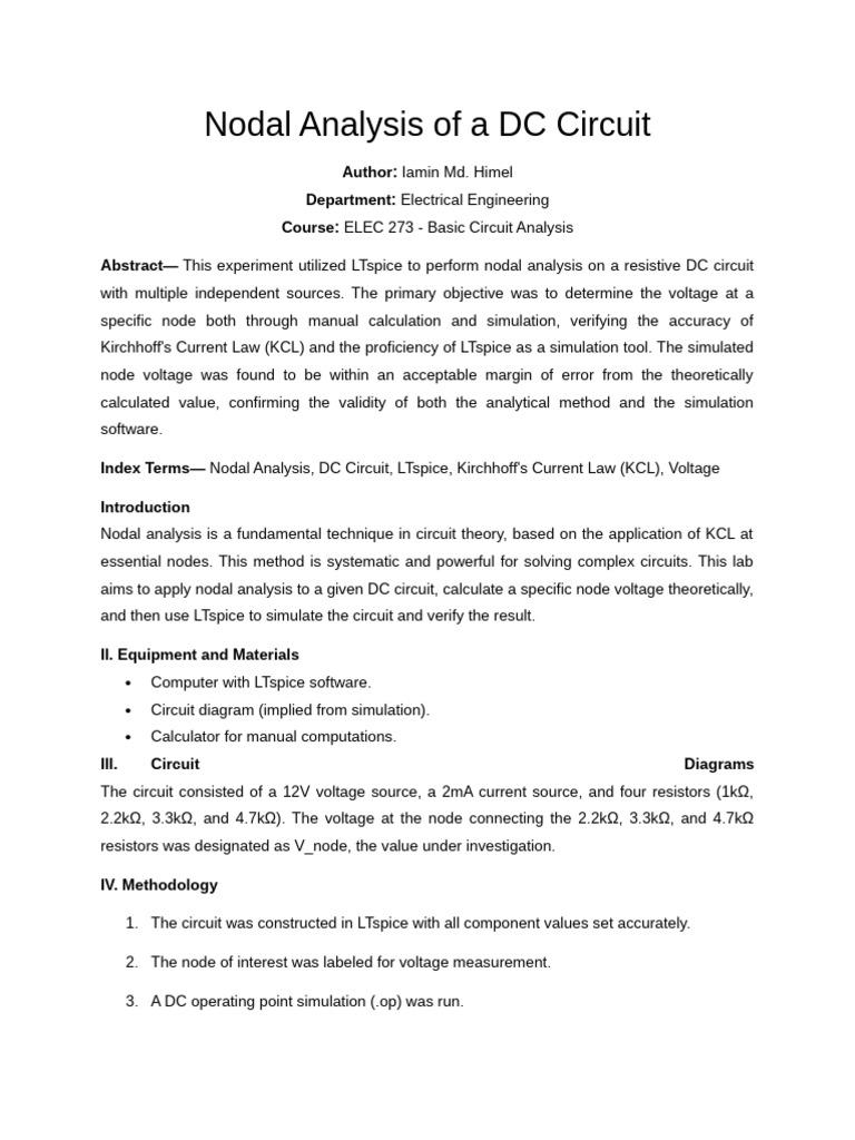 Nodal Analysis of A DC Circuit | PDF | Electrical Network | Network ...