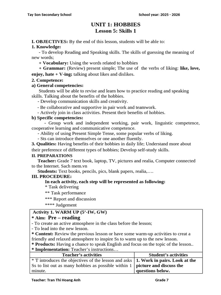 Unit 1 - Lesson 5 - Skills-1 | PDF | Vocabulary | Linguistics