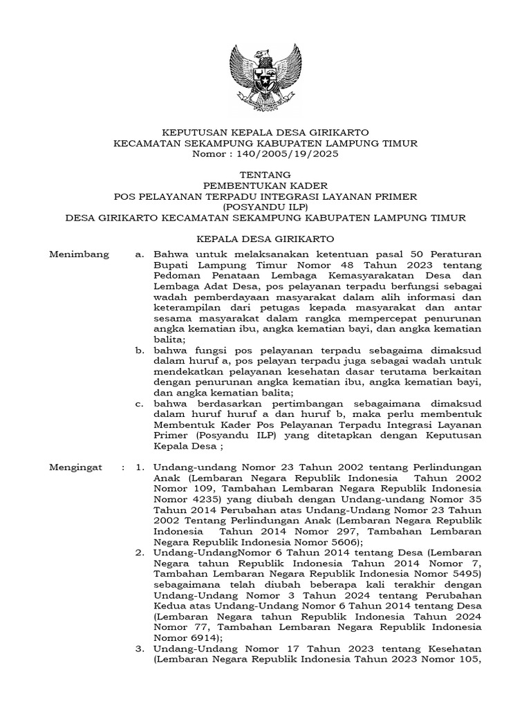 SK Pembentukan Kader Posyandu ILP 2025 | PDF