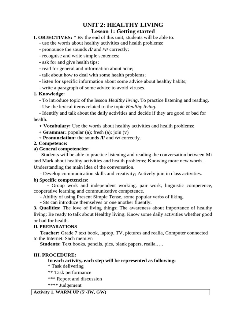 Healthy Living: Activities and Tips | PDF | Vocabulary | Linguistics