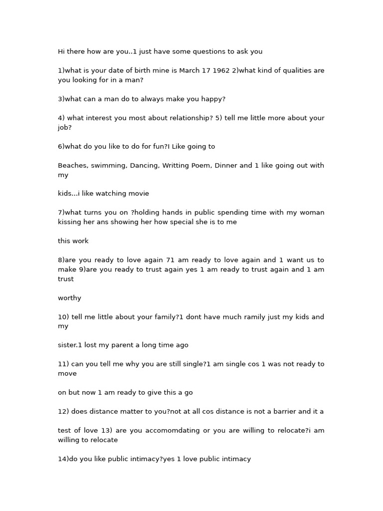 Questions for Building a Relationship | PDF