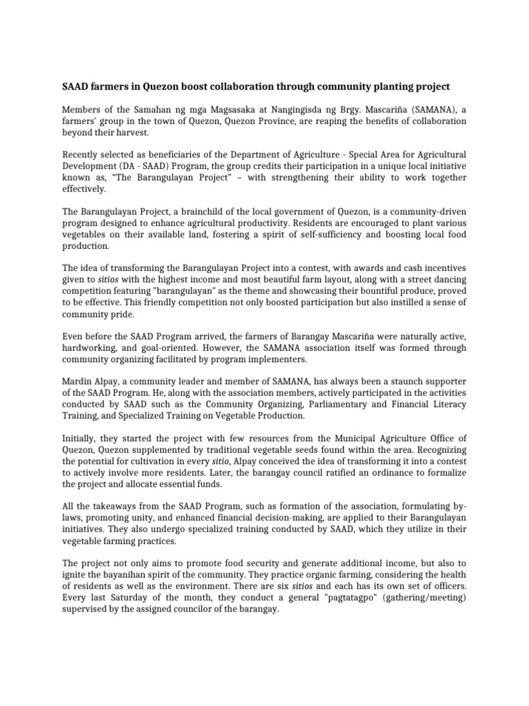 FEAT - SAAD Farmers in Quezon Boost Collaboration Through Community ...