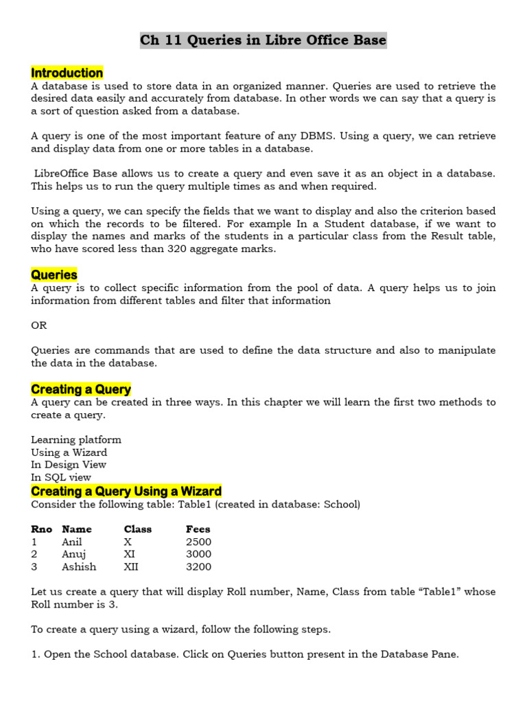 Ch 11 Queries I-WPS Office_025952 | PDF | Databases | Information Retrieval