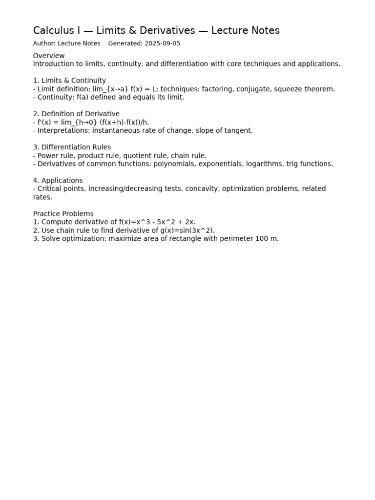 Article 4 Calculus Basics Limits and Derivatives | PDF