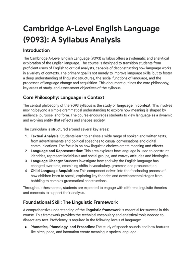 Cambridge A-Level English Language 9093 - A Syllabus Analysis | PDF ...