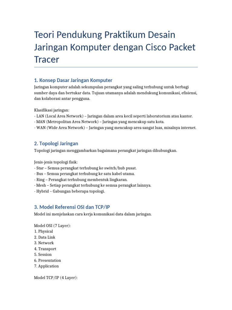 Teori Jaringan Komputer dengan Packet Tracer | PDF