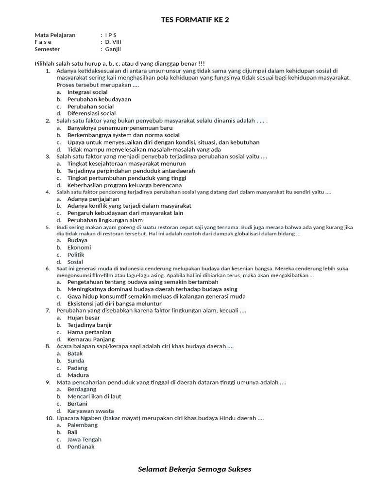 Tes Formatif IPS Kelas VIII Ganjil | PDF