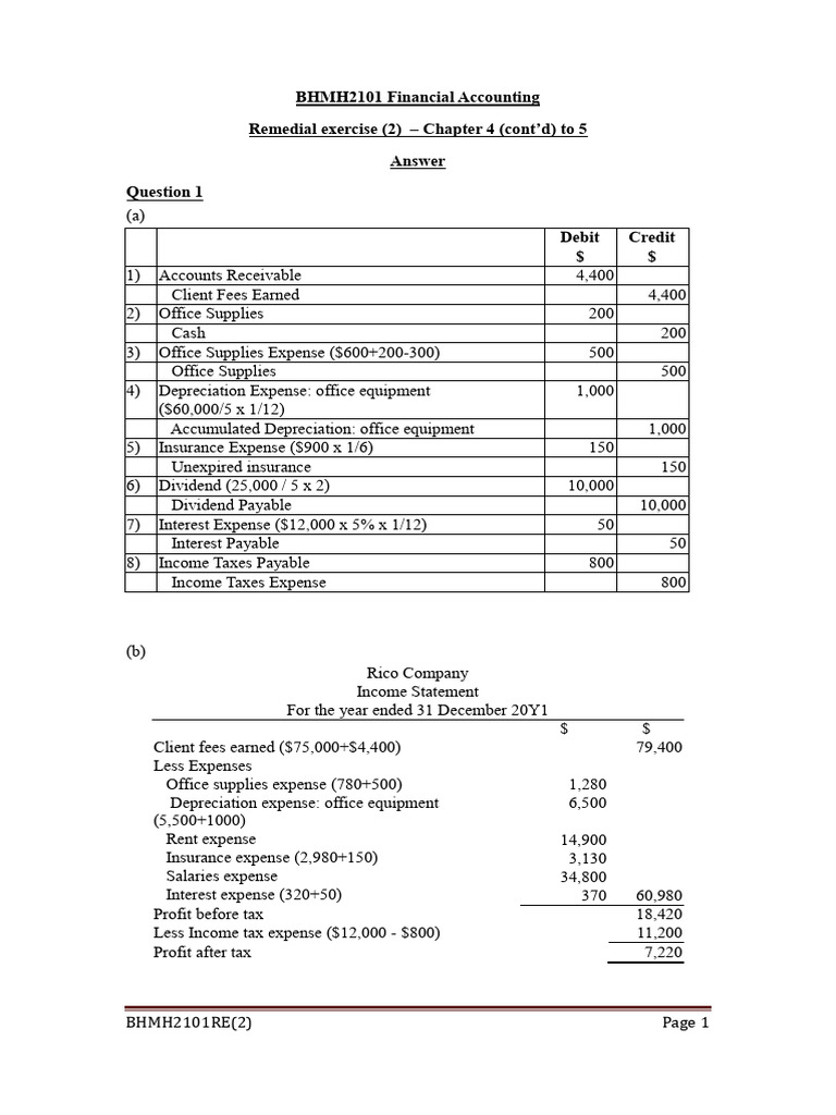 Remedial Exercise 2 - Ans | PDF | Expense | Dividend