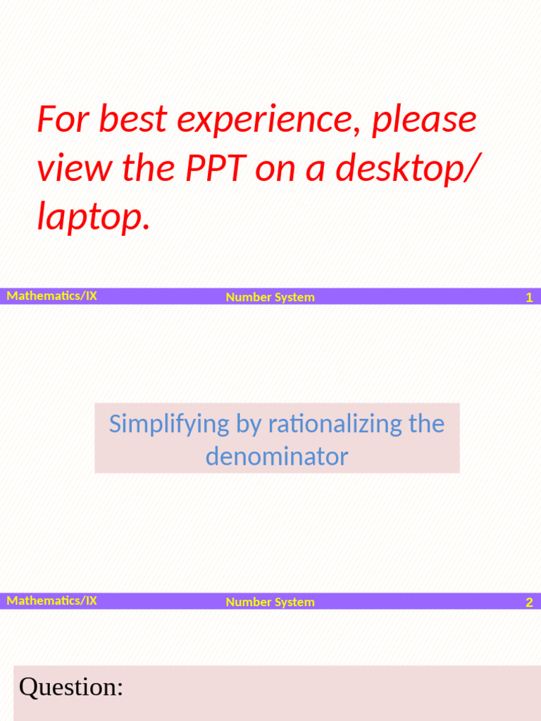 PPT2 CB IX Math Rationalize The Denominator | PDF | Mathematical ...