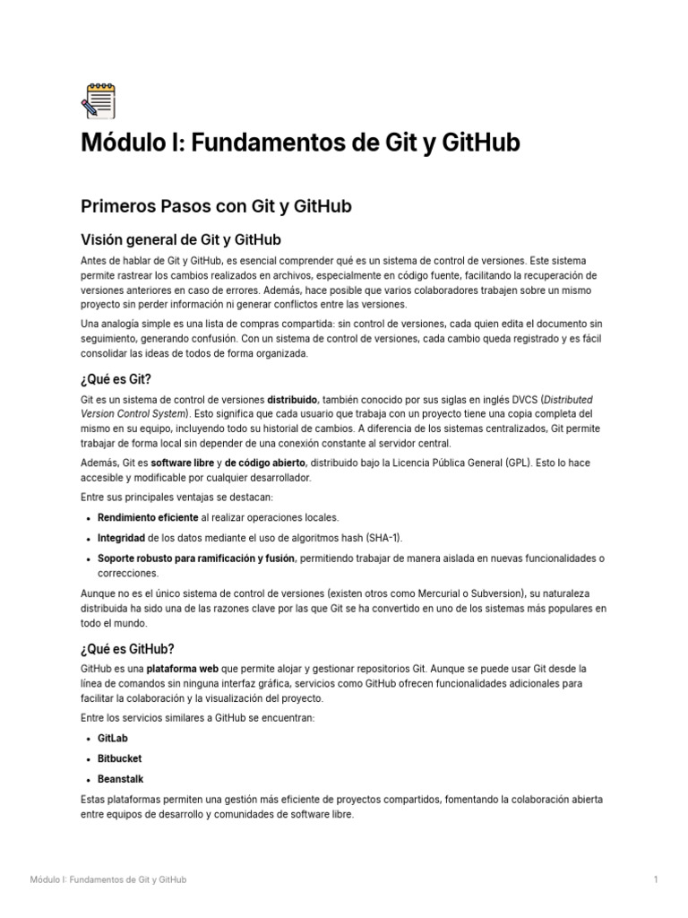 Módulo I - Fundamentos de Git y GitHub | PDF | Control de versiones | Ingeniería de software